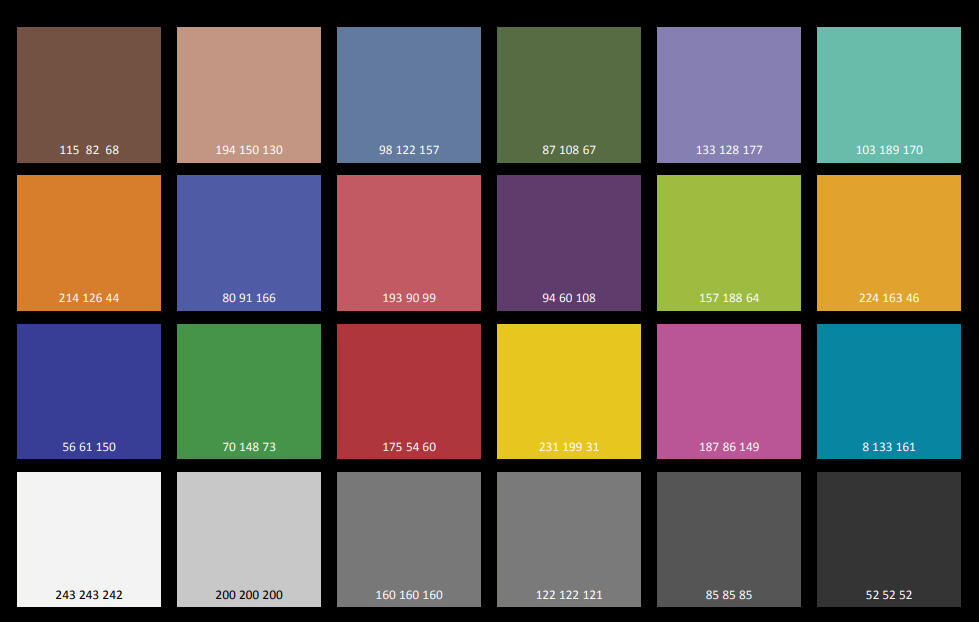 macbeth chart 标准色卡数值与图片 - 哔哩哔哩