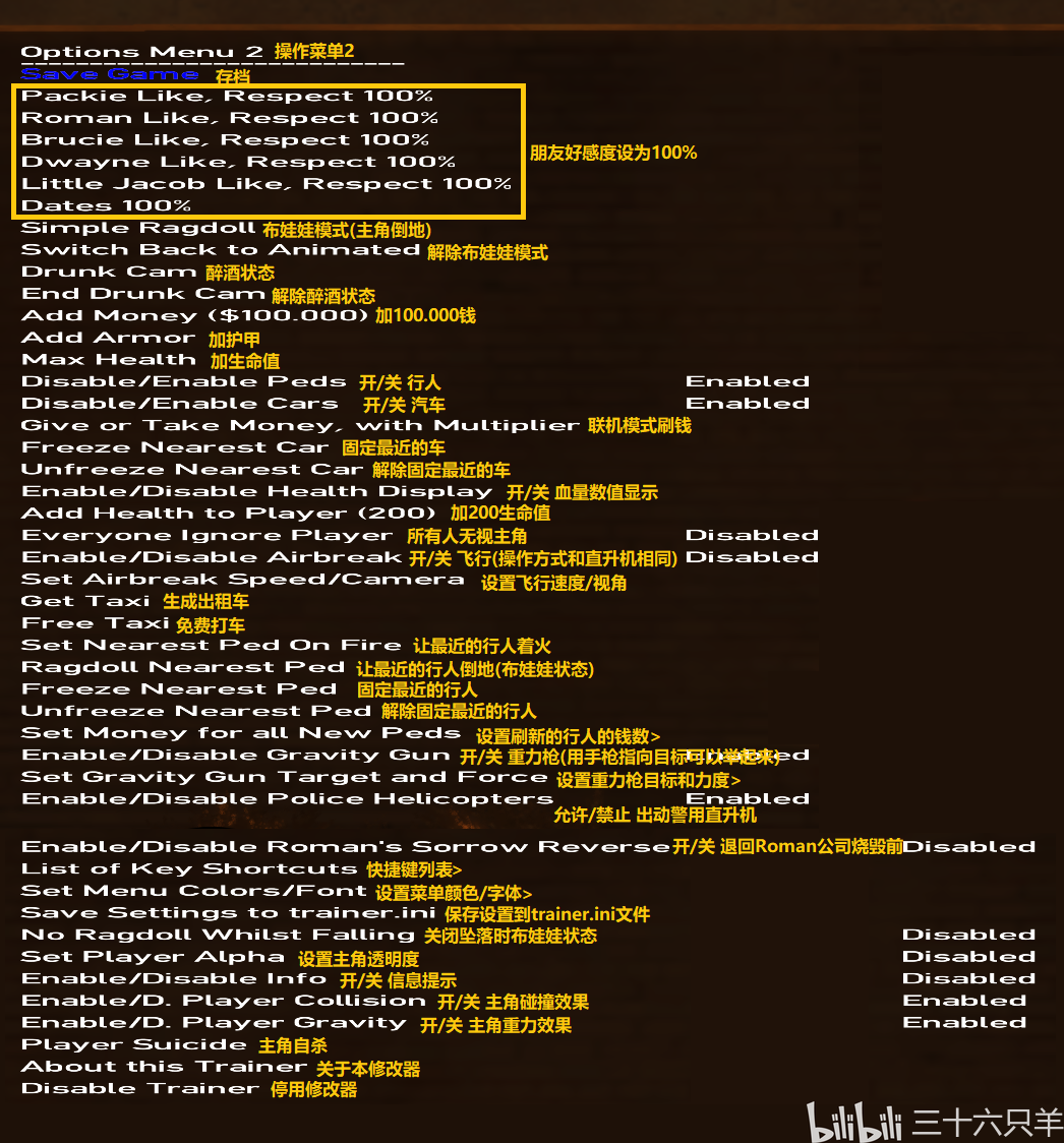 [GTA4 SNT修改器翻译]-选项(Options)篇 - 哔哩哔哩
