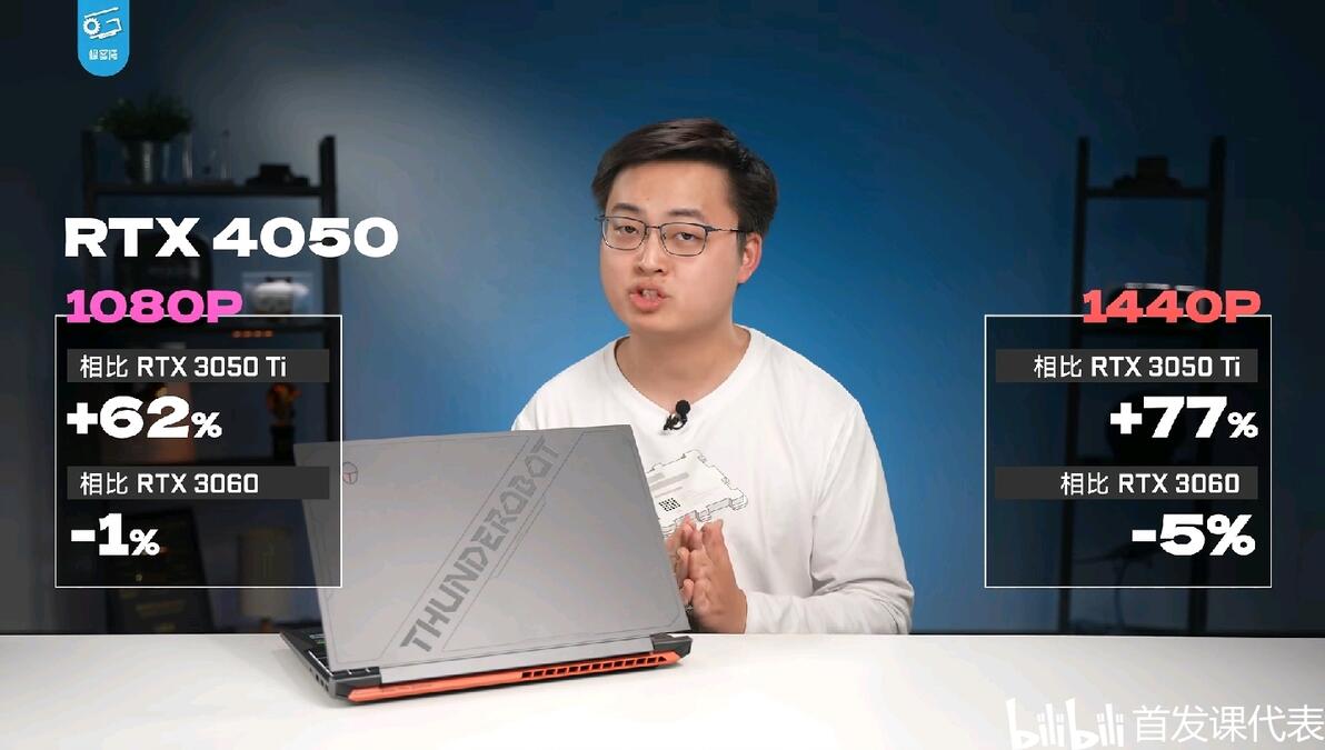 极客湾，RTX 4050，测评总结，性能提升近75％，游戏性能基本等同满血RTX 3060 - 哔哩哔哩