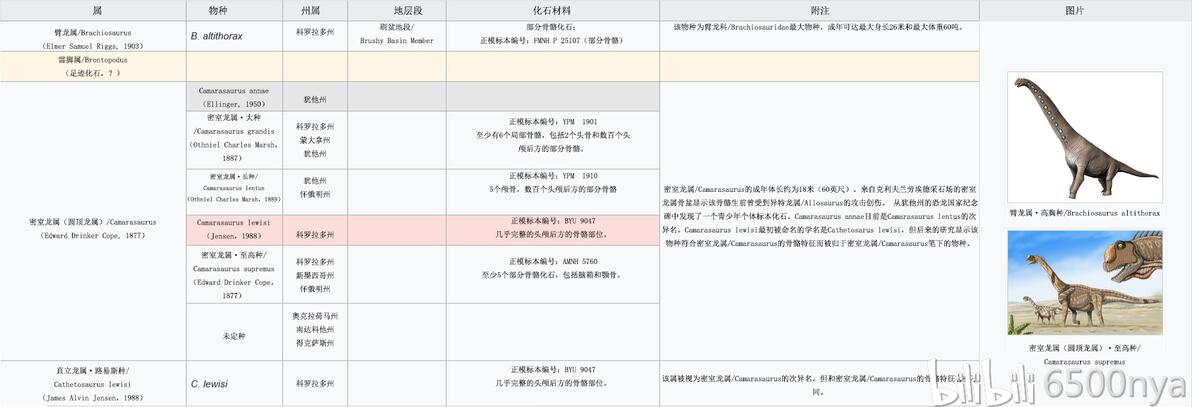 【古生物学】莫里逊组/Morrison Formation的地质列表和化石物种列表 - 哔哩哔哩