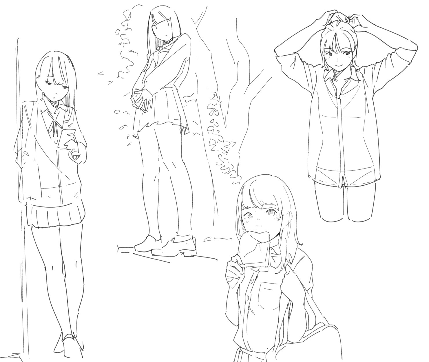 【线稿素材】少女线稿合集，线稿画师のらくら(Norakura)教你用线条画出灵动少女 - 哔哩哔哩