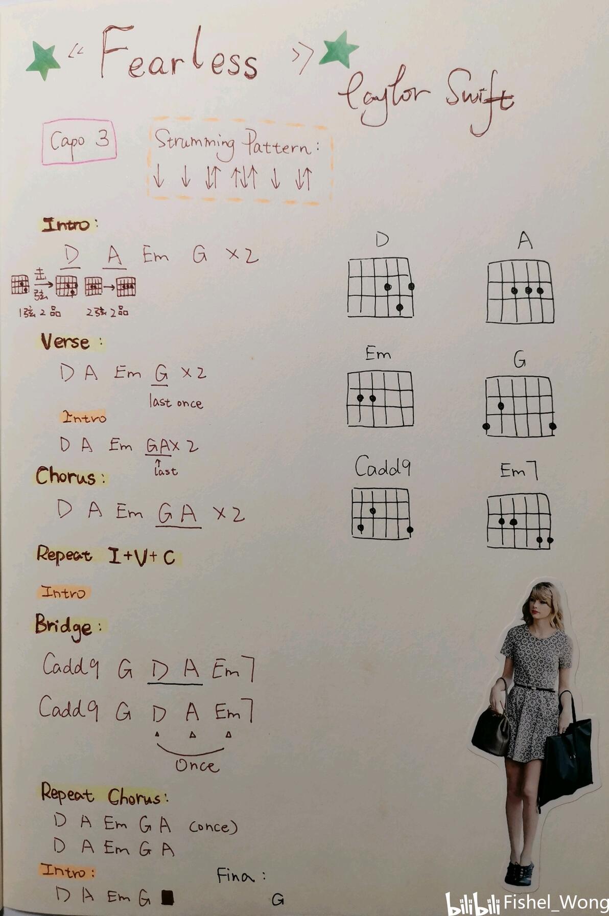《Fearless》_Taylor Swift吉他谱 - 哔哩哔哩