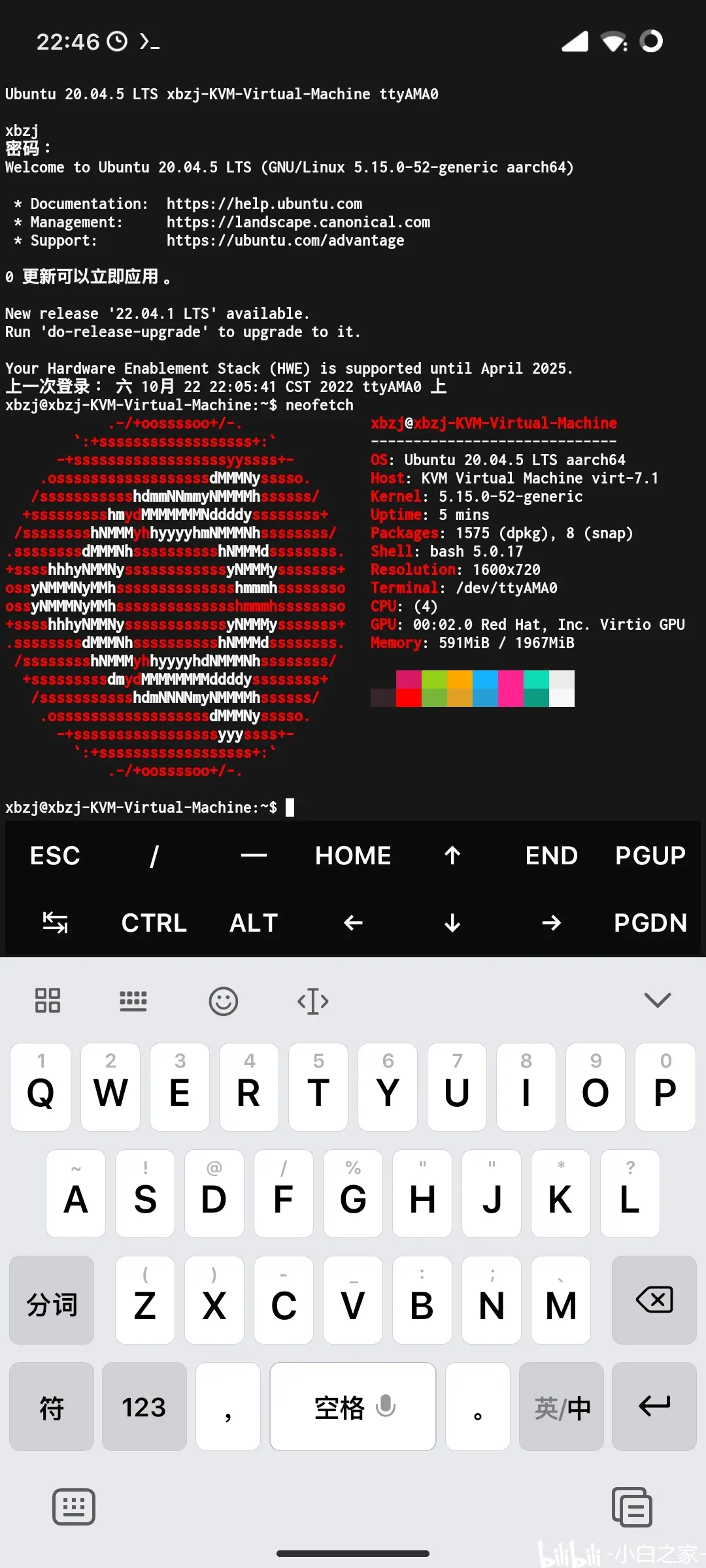 [全网首发] 红米 Note 10 Pro 联发科1100 启用 KVM 运行 QEMU - 哔哩哔哩