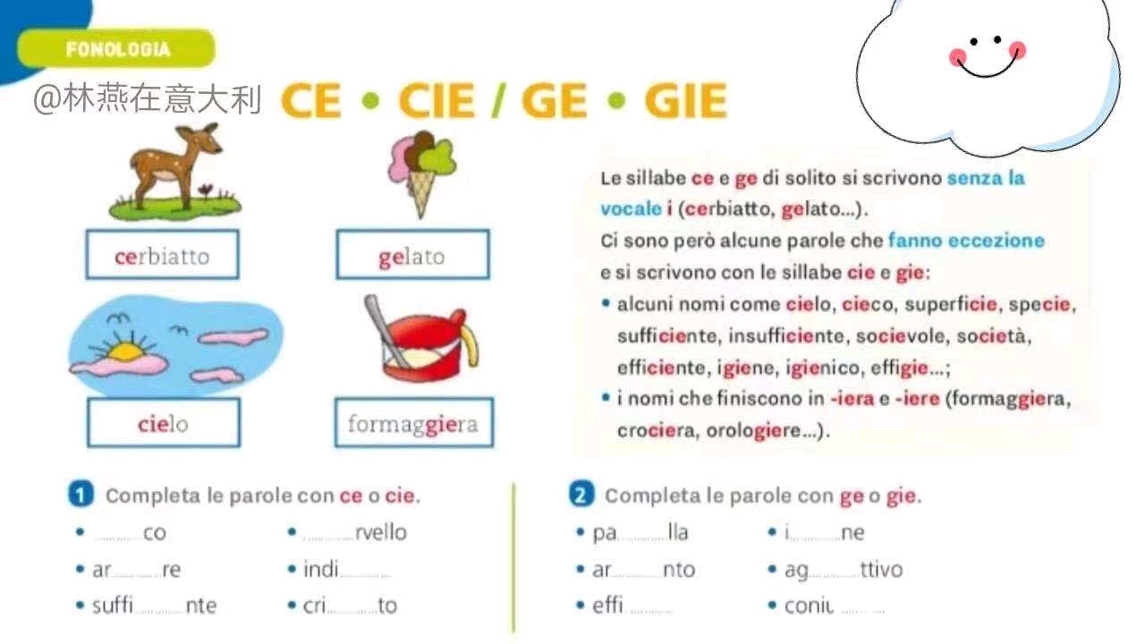 CE CIE / GE GIE 意大利语音节中意双语(附视频) Leggiamo il mondo Grammatica第4页 - 哔哩哔哩