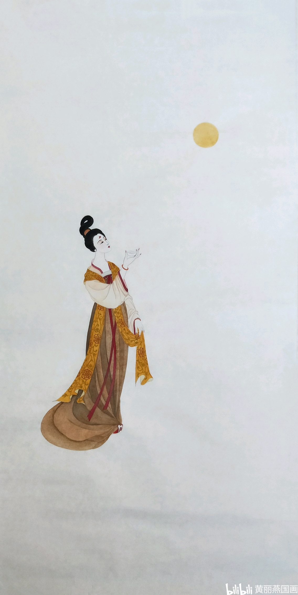 秋夜独酌图(黄丽燕国画唐代服饰妆容仕女图诗情画意工笔画人物画) 哔哩哔哩