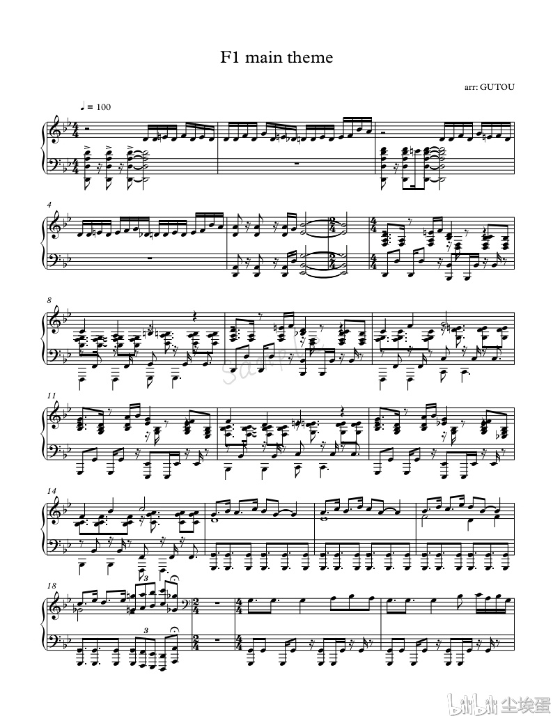 F1主题曲 《Formula 1 Theme》原版钢琴谱 - 哔哩哔哩