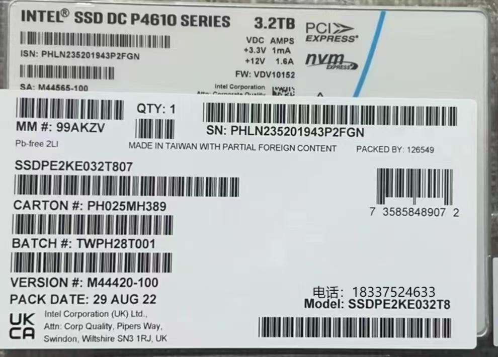 intel P4610 3.2T U.2 SSDPE2KE032T801 - 哔哩哔哩