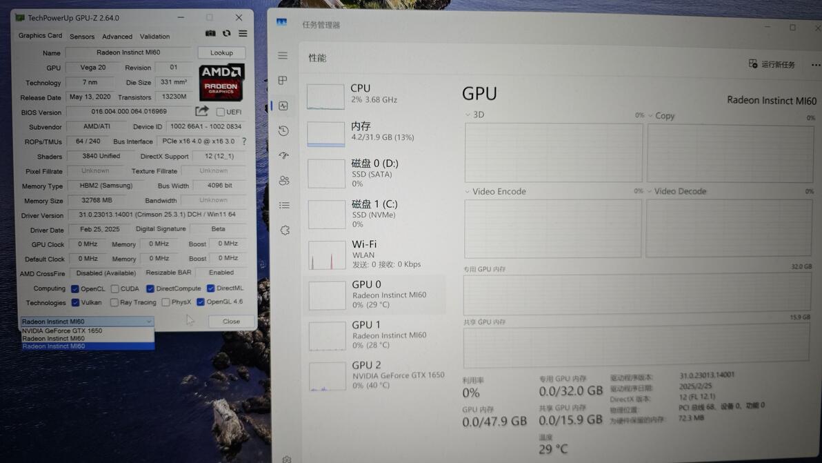 MI50 32G装Windows驱动一步到位 直接识别为MI60 - 哔哩哔哩
