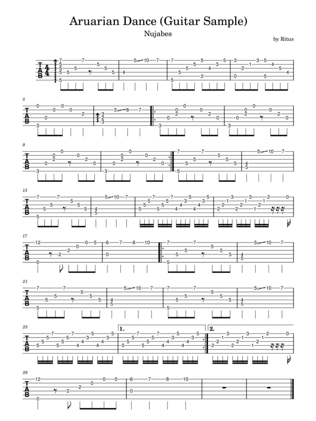 aruarian dance吉他谱 - 哔哩哔哩