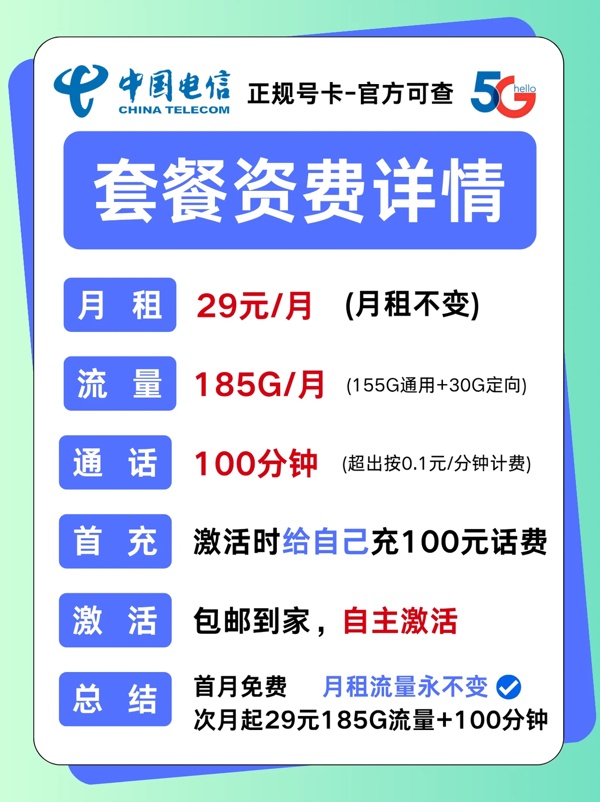 【长期套餐】飞河卡29元185G+100分钟+自己激活！2025电信流量卡测评！ - 哔哩哔哩