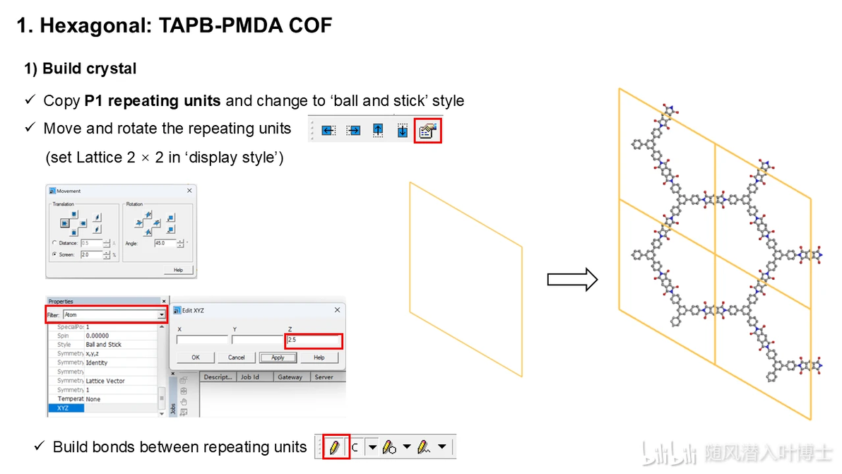Materials Studio进行COF建模教程1(二维COF低对称性起建） - 哔哩哔哩