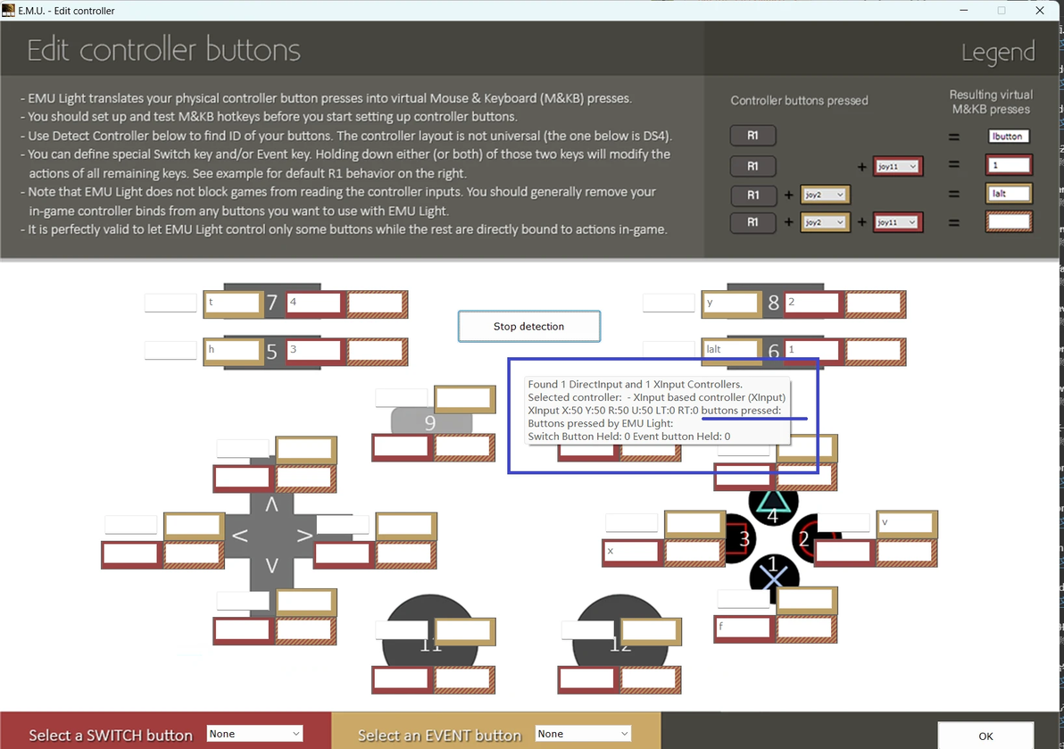 EMU Light翻滚奔跑分离脚本手柄设置 - 哔哩哔哩