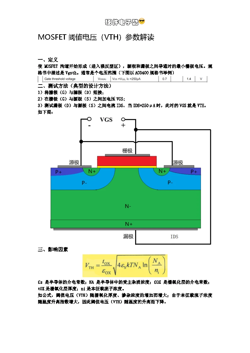 MOSFET阈值电压（VTH）参数解读 - 哔哩哔哩