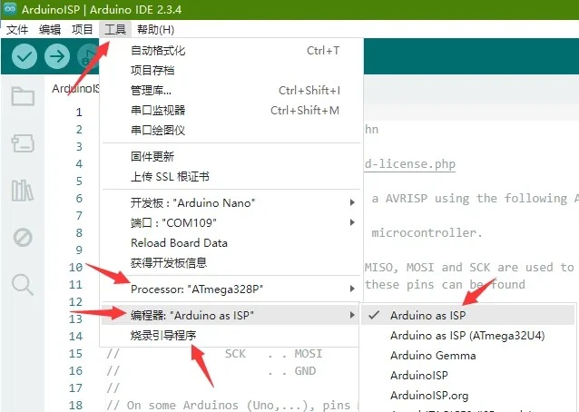 如何制作ArduinoISP给Arduino Nano/UNO开发板烧录引导程序 - 哔哩哔哩