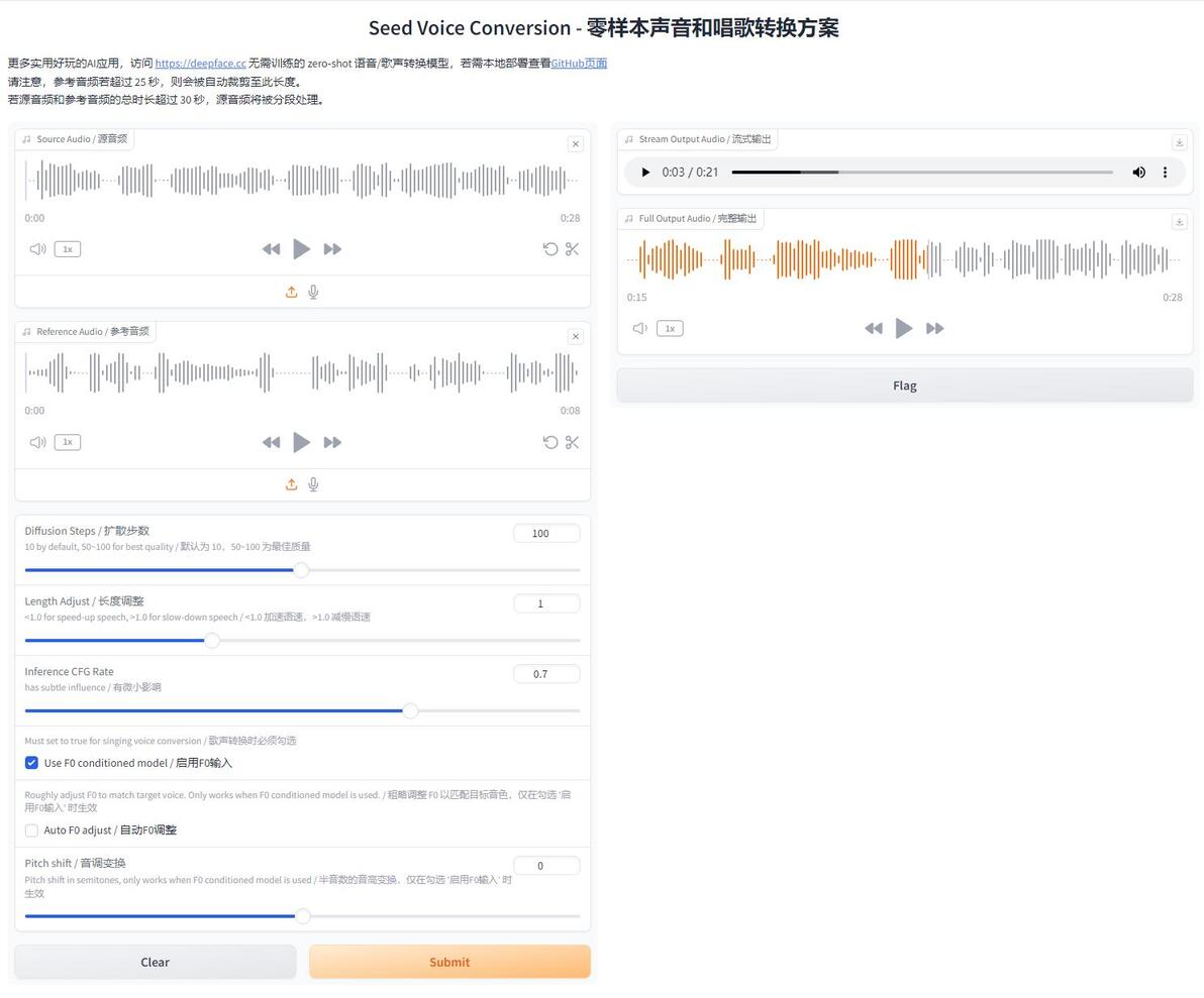 Seed-VC V3版 - 新增44K高音质模型，新增实时语音转换，零样本克隆 - 哔哩哔哩