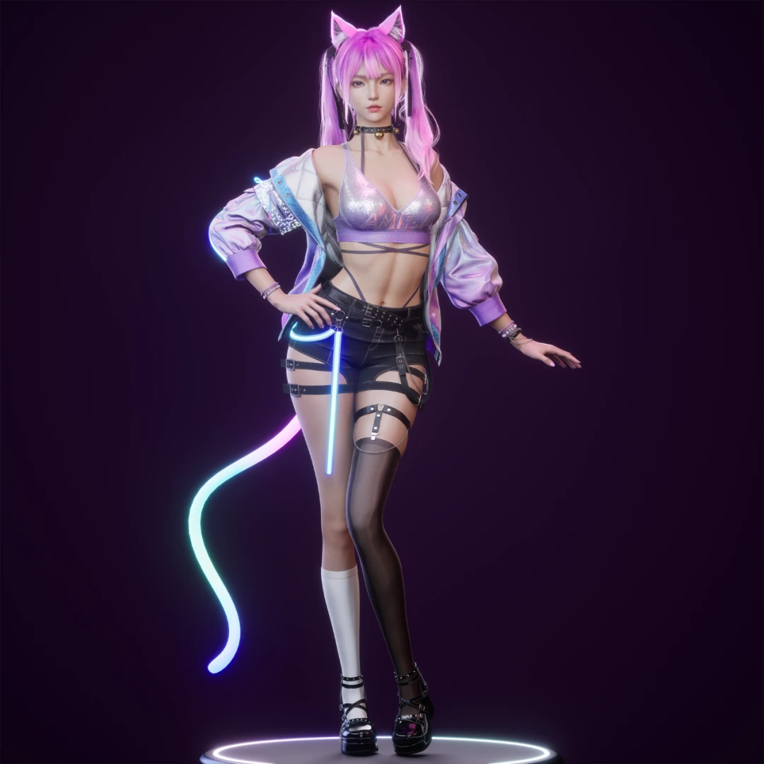 UE5+AI打造3A级赛博猫娘，又美又飒，引爆3D角色艺术圈！ - 哔哩哔哩