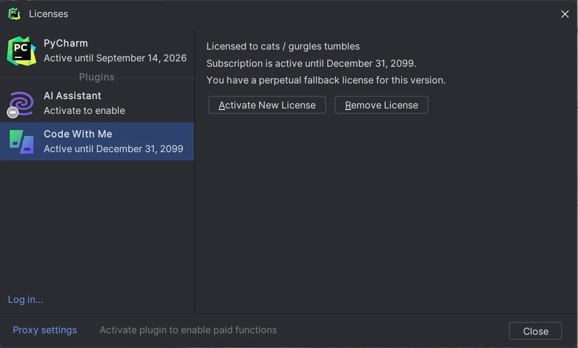 PyCharm(带AI Assistant)全网唯一的一码通激活到2099 - 哔哩哔哩