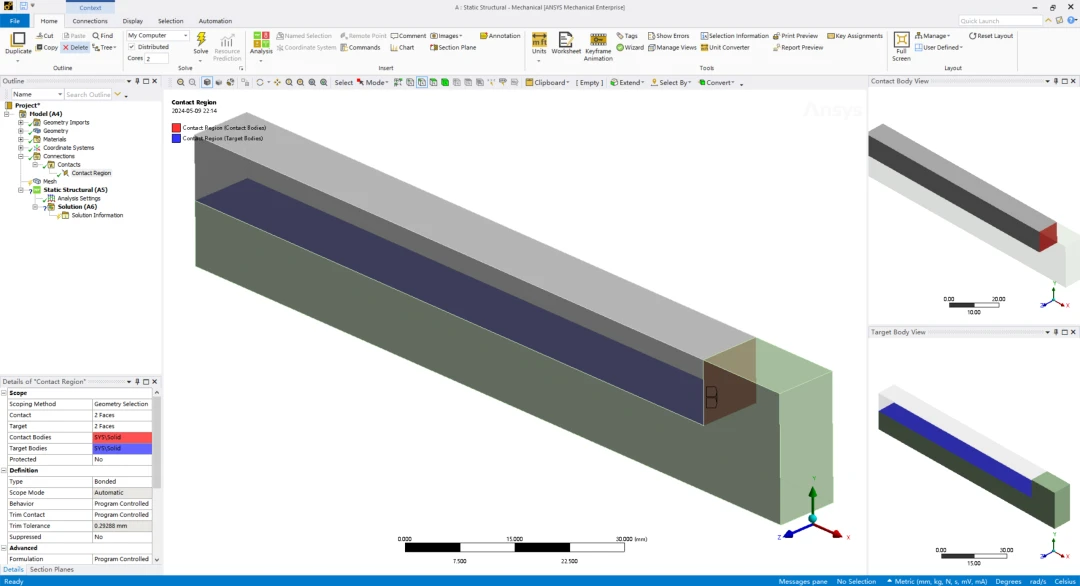 【Workbench技巧】SpaceClaim共享拓扑与Mechanical中接触副的设置 - 哔哩哔哩