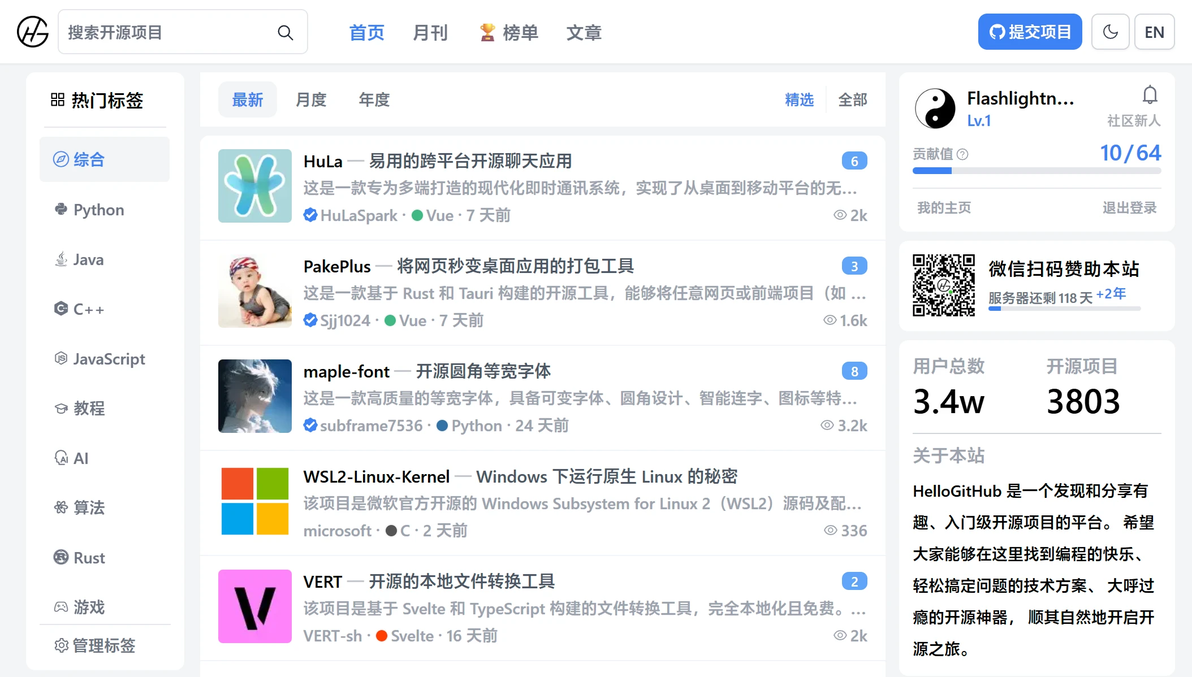 Github项目精选网站：HelloGithub - 哔哩哔哩