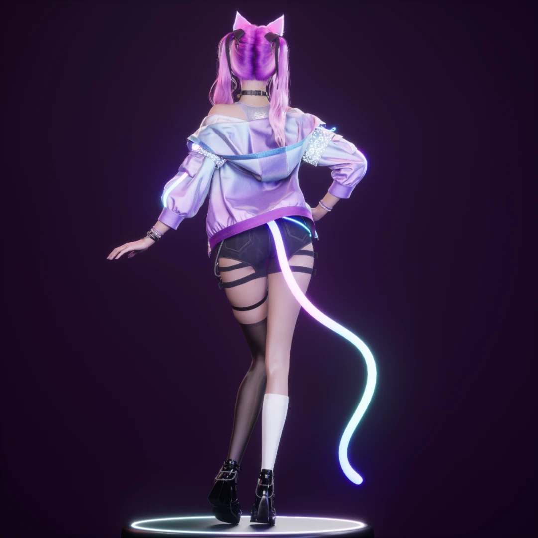 UE5+AI打造3A级赛博猫娘，又美又飒，引爆3D角色艺术圈！ - 哔哩哔哩