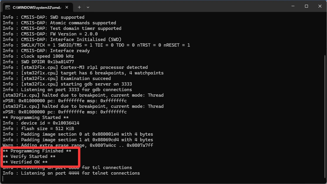分享个openocd配合DAPLINK做命令行下载的稳定版本 - 哔哩哔哩