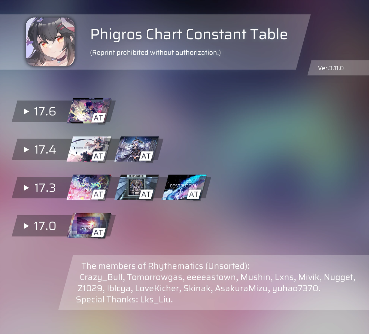 【Phigros/大更新】3.11.0定数表 - 哔哩哔哩