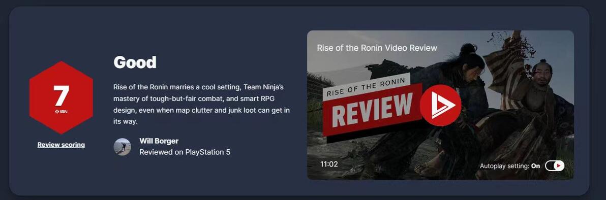 《浪人崛起》媒体评分：MC 77分 OC 75分，IGN GS均为7/10分 - 哔哩哔哩