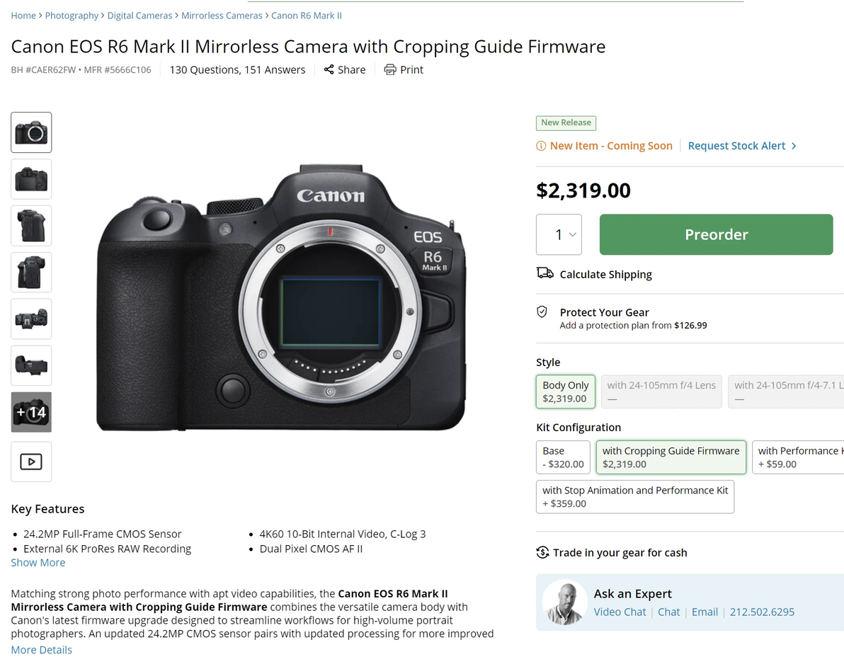 佳能推出内置构图参考线功能的EOS R6 II和EOS R8，贵了320美刀 - 哔哩哔哩