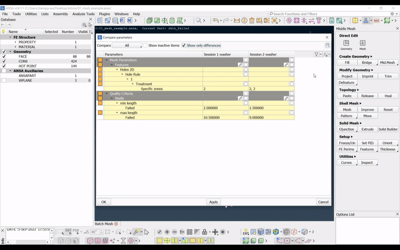 ANSA插件 | Batch Mesh网格批处理 参数对比 - 哔哩哔哩