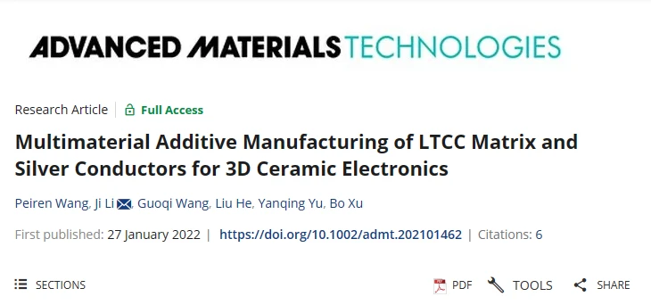 低温共烧陶瓷（LTCC）三维电子器件的多材料混合3D打印技术 - 哔哩哔哩