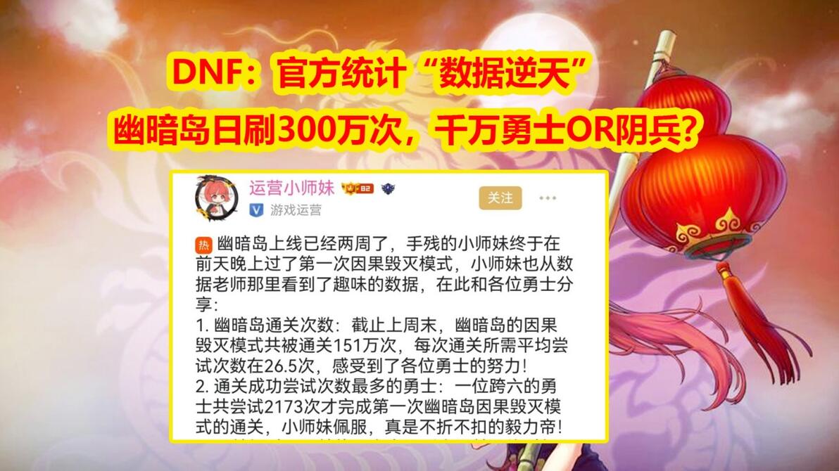 DNF百万勇士还是阴兵？官方统计“数据逆天”！幽暗岛每日300万次 - 哔哩哔哩
