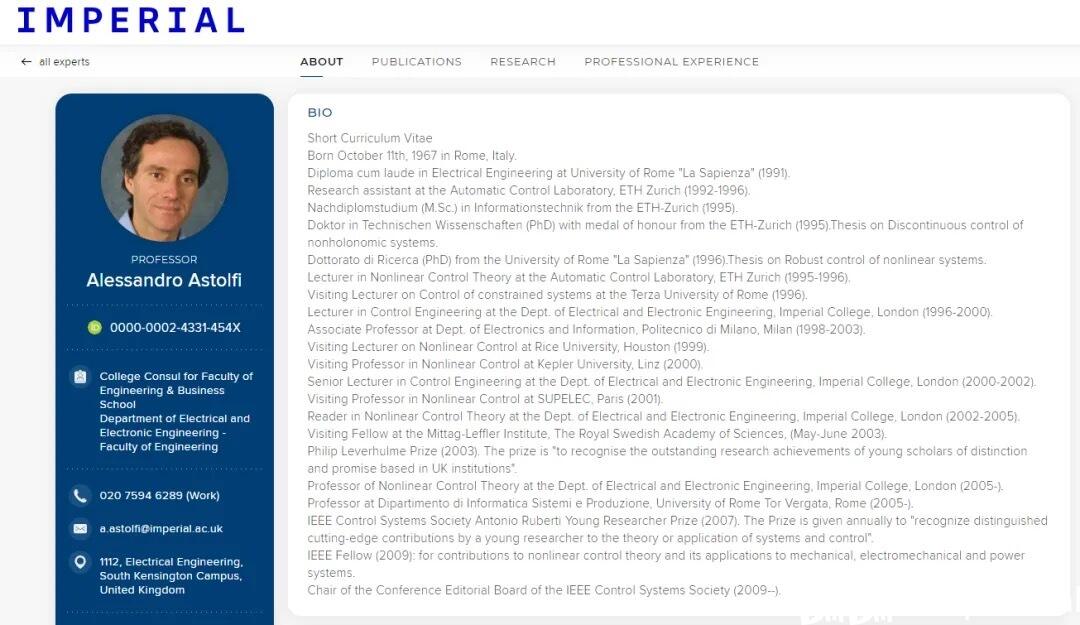 HIREP教授 | 帝国理工王牌专业教授，非线性控制理论研究前沿学者 - 哔哩哔哩
