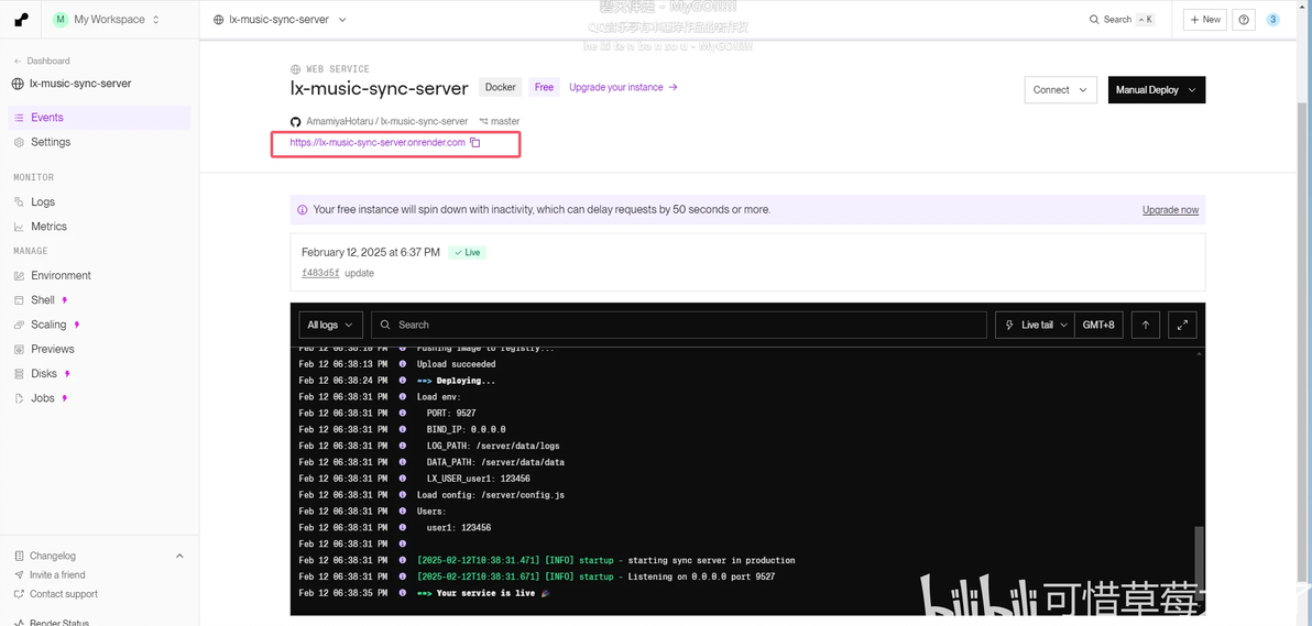 使用Render免费部署落雪音乐数据同步服务 - 哔哩哔哩