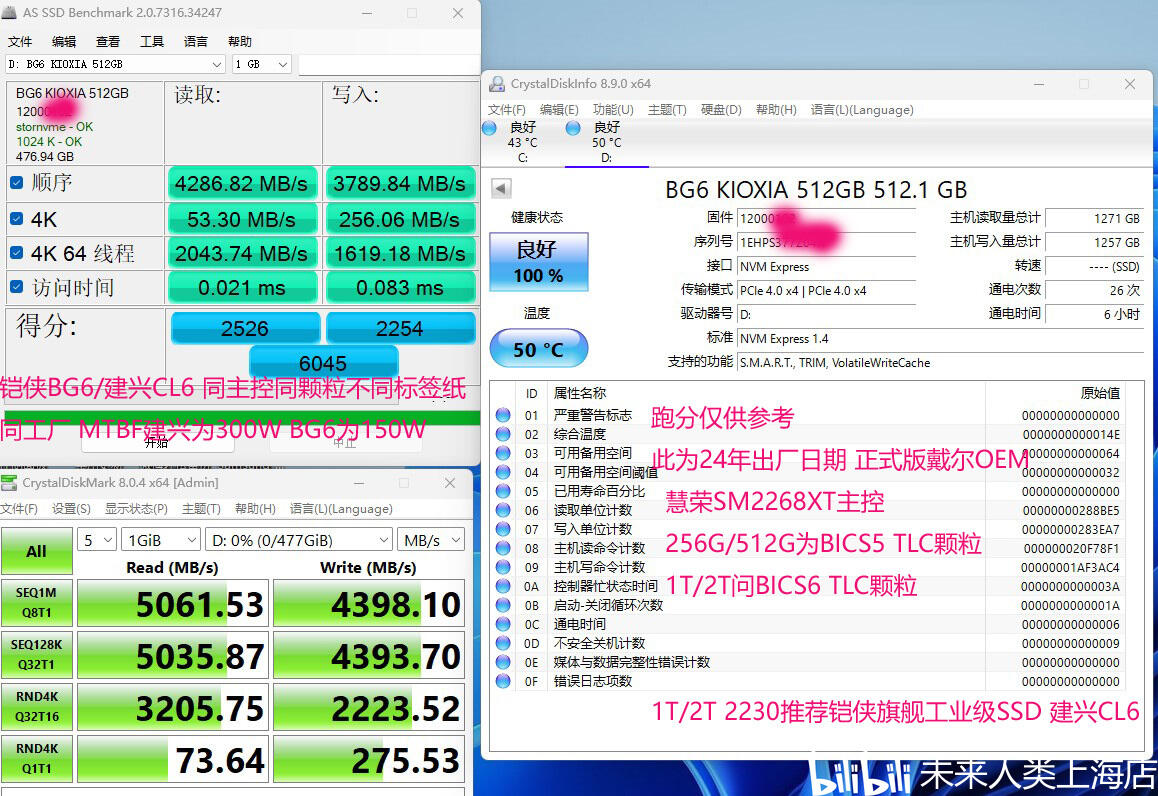 铠侠bg6 512G 2230正式版 超越西数sn740/sn770M是目前全球速度最快的512G 2230 - 哔哩哔哩