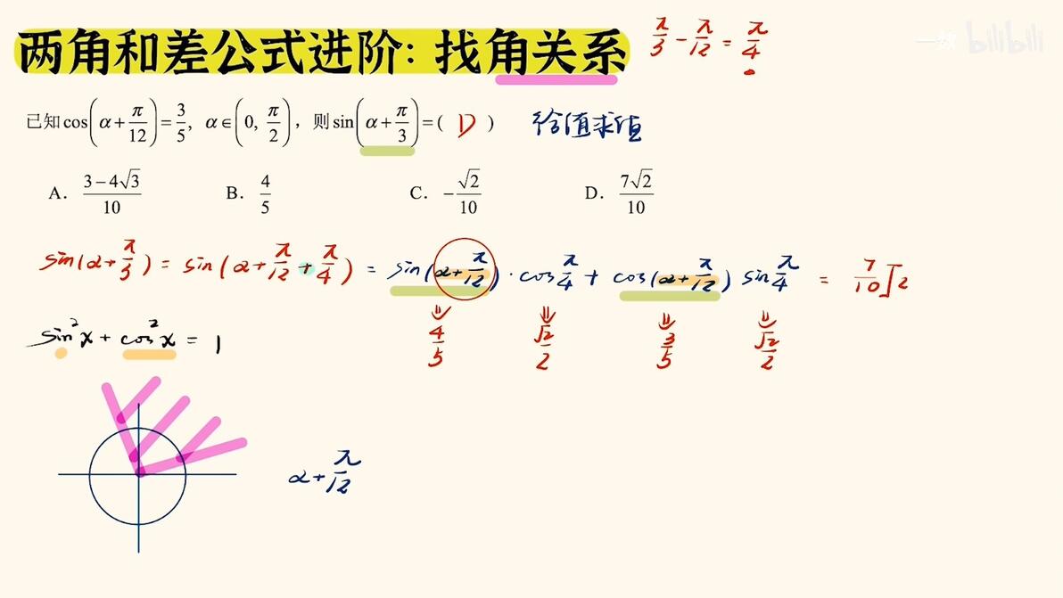 【三角函数|基础】sin与cos的两角和差公式（易） - 哔哩哔哩