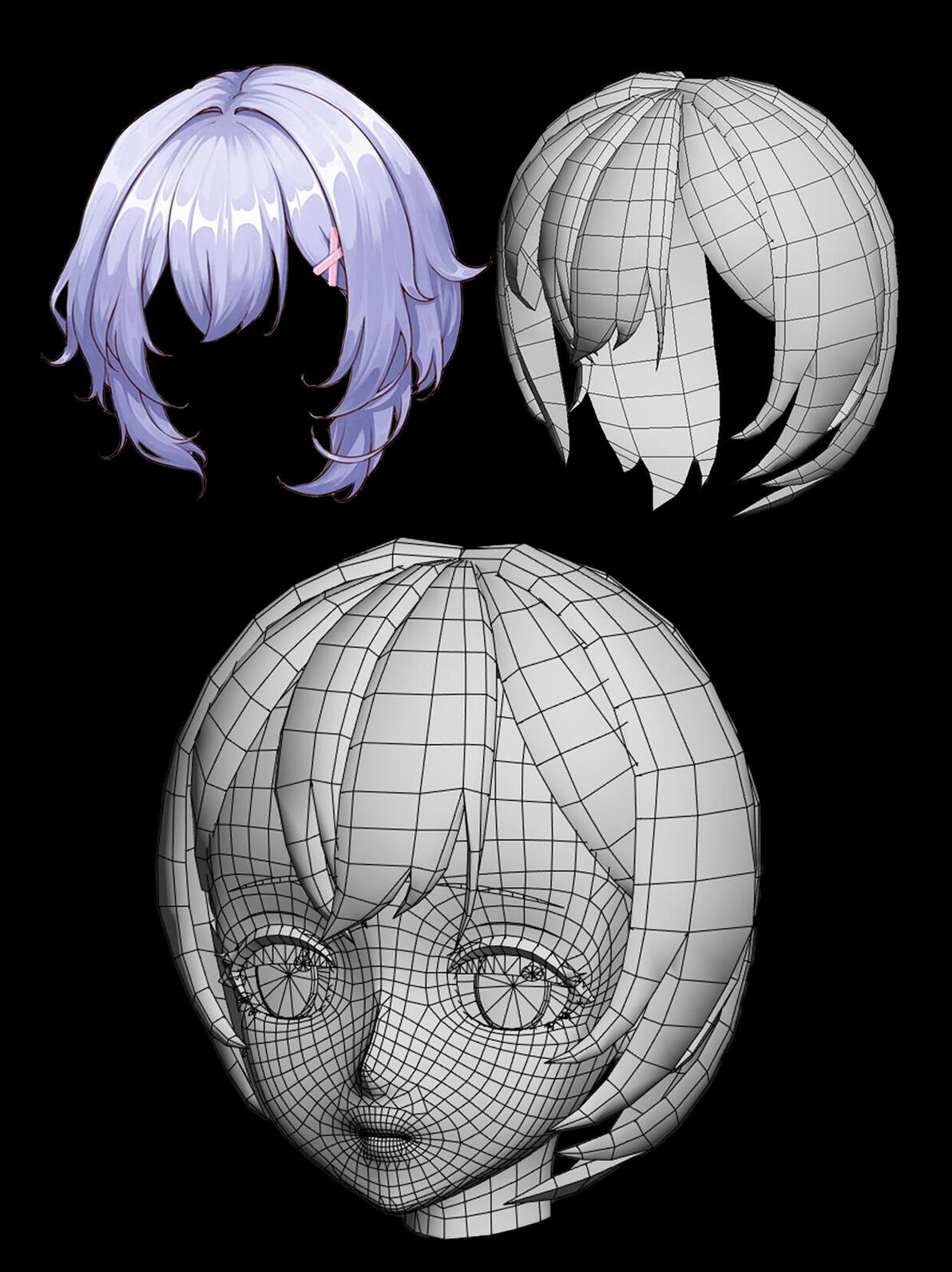 3DMAX人物建模， 二次元头发模型制作 #3D人物建模#角色建模#头发建模 - 哔哩哔哩